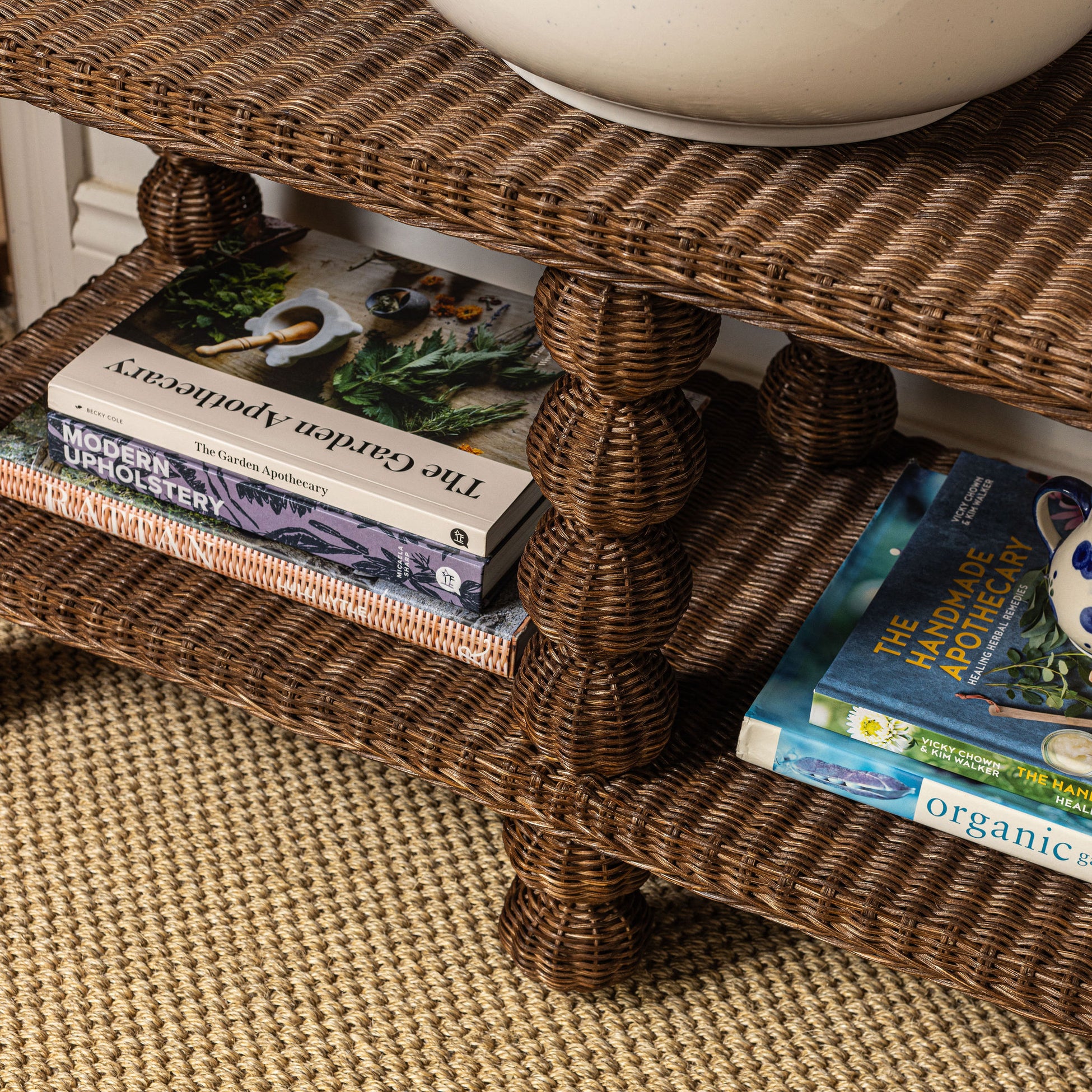 Bobbin Rattan Storage Bench | Teak Finish Furniture | Hastshilp.co.uk